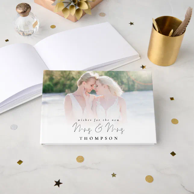 Photo Overlay Script Wishes Mrs Mrs Guest Book | Zazzle