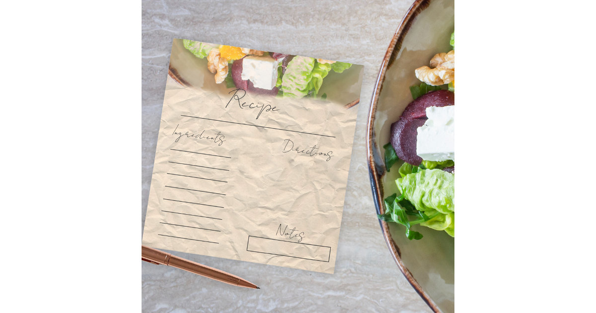 Photo Paper Blank Sheet Cooking Recipe Card Notepad | Zazzle