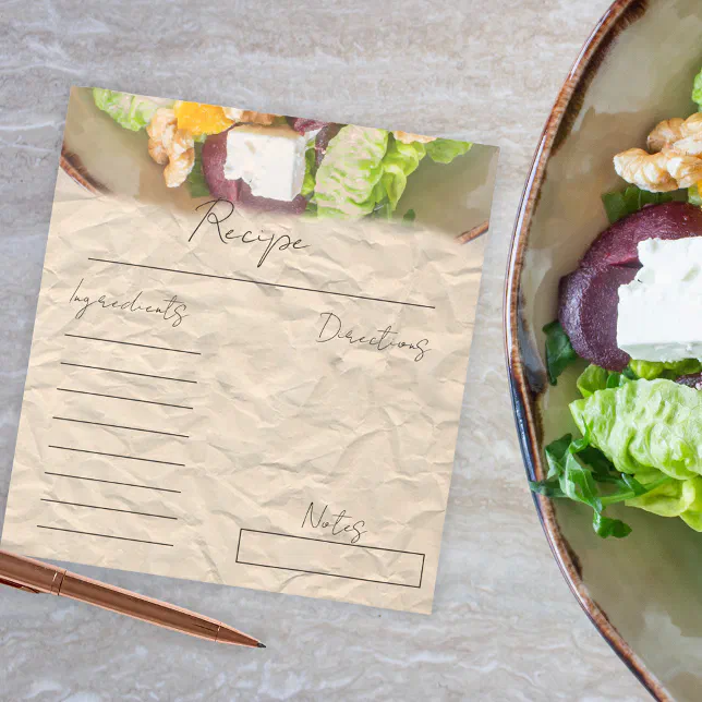 Photo Paper Blank Sheet Cooking Recipe Card Notepad | Zazzle