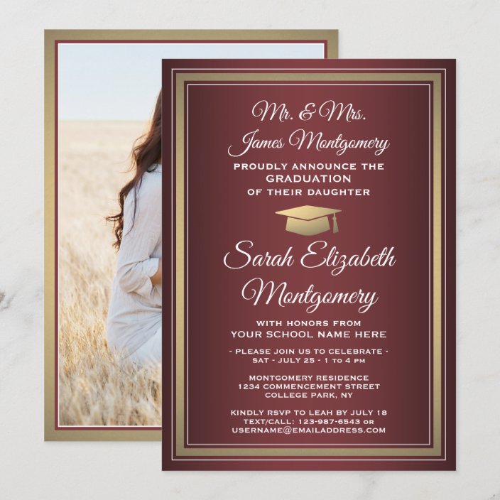 Photo & Parents Names Burgundy Graduation Party Invitation | Zazzle.com