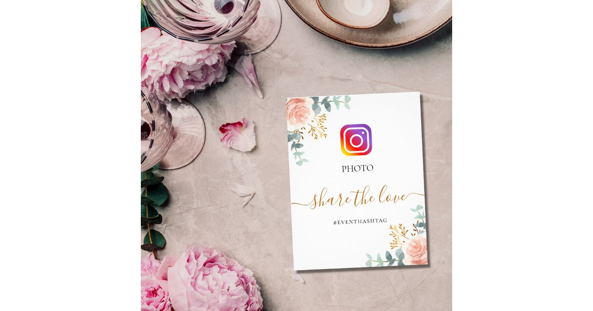 Photo party Instagram hashtag floral eucalyptus Flyer | Zazzle