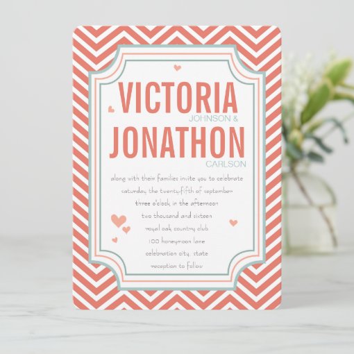 Photo Peach and Mint Zig Zag Typography Wedding Invitation | Zazzle