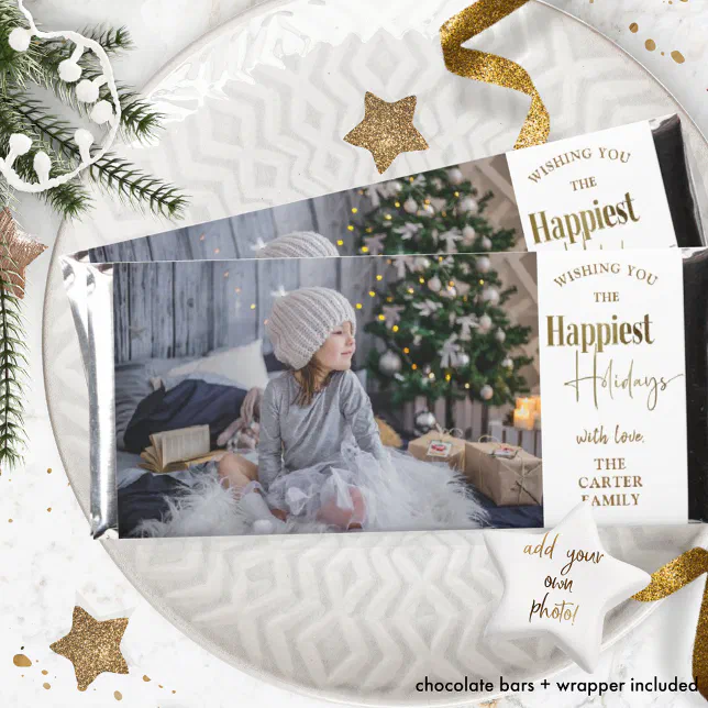 Photo Personalized, Happiest Holidays Chocolate Hershey Bar Favors | Zazzle
