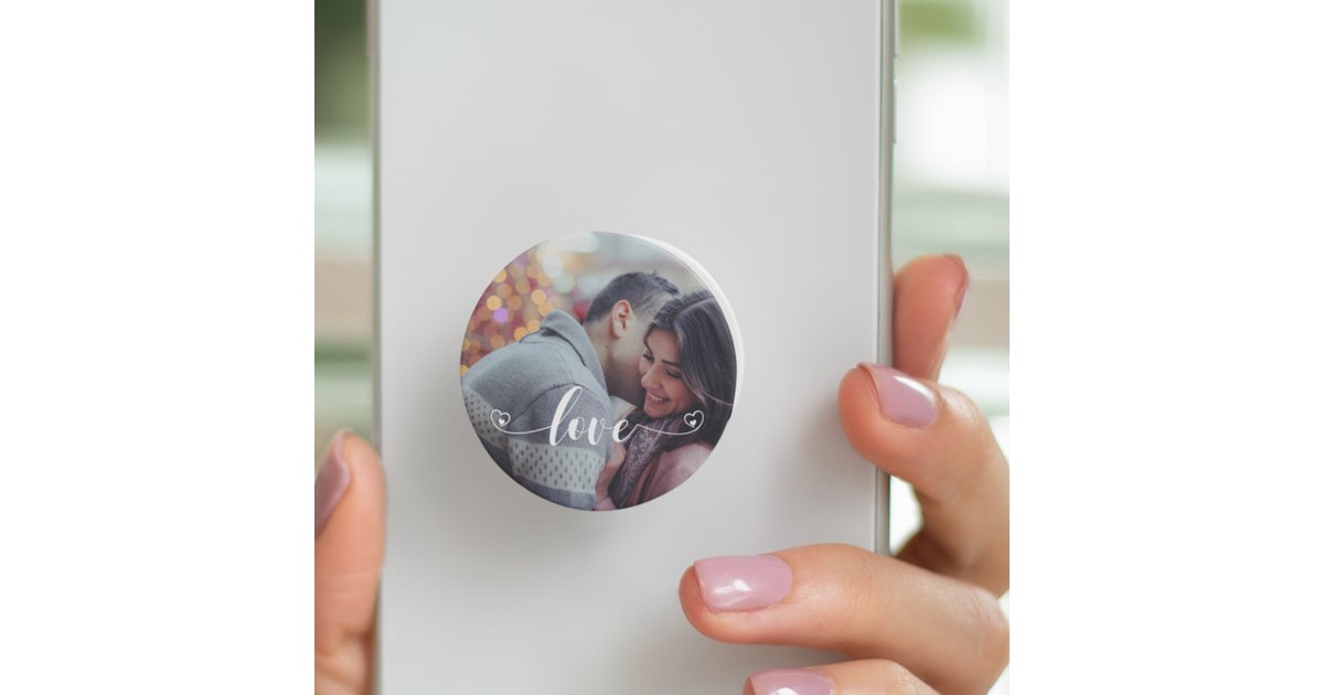 Photo Personalized Love Script Custom PopSocket | Zazzle