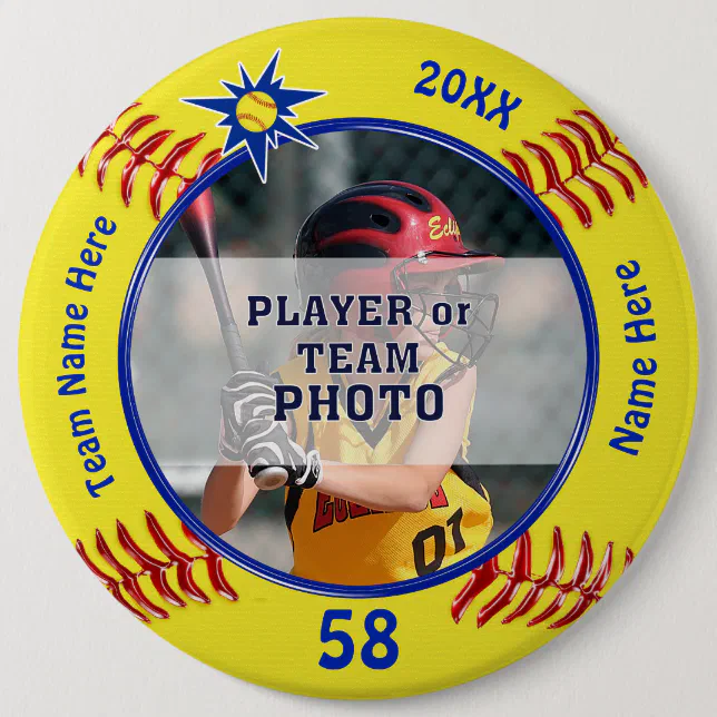Photo Personalized Softball Pins, Softball Favors Button | Zazzle