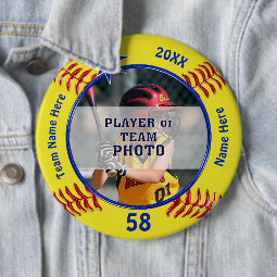 Photo Personalized Softball Pins, Softball Favors Button | Zazzle