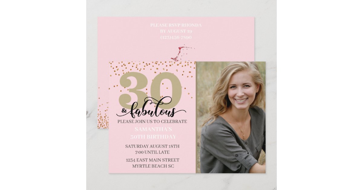 Photo Pink Gold 30 and Fabulous Birthday Party In Invitation | Zazzle
