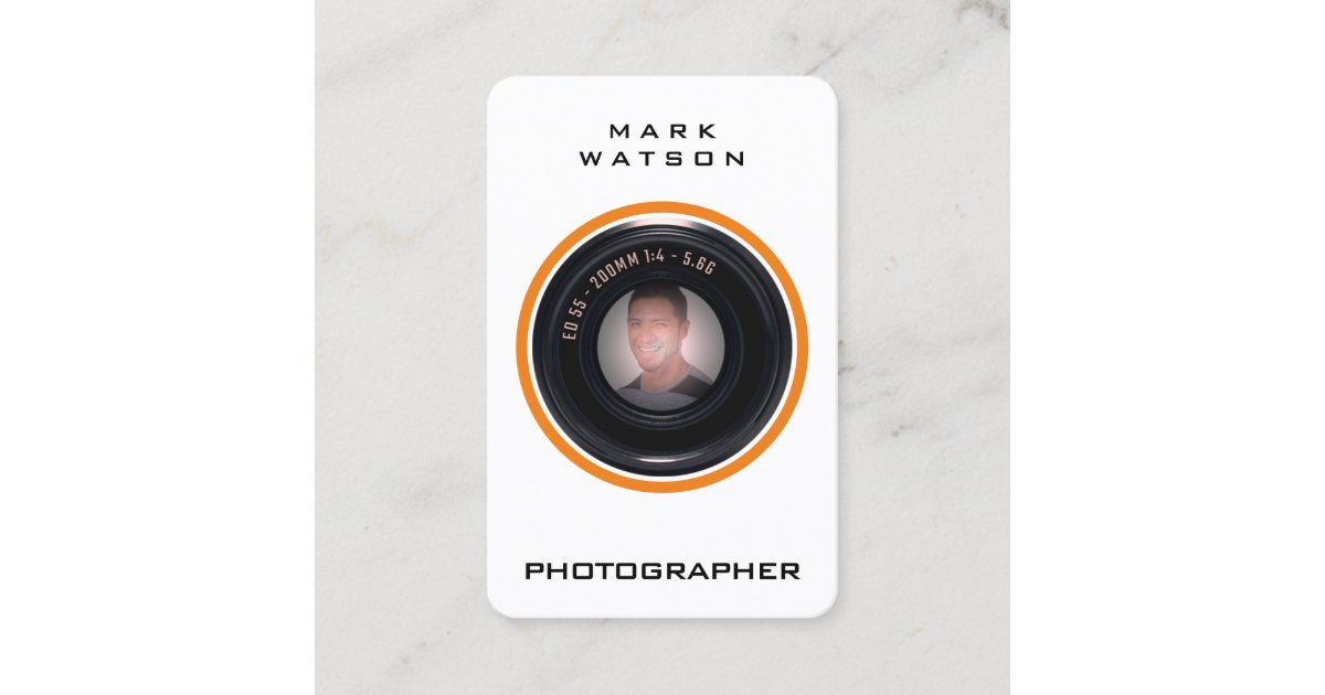 Photo portrait in camera lens business card | Zazzle