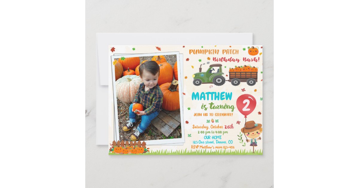 Photo Pumpkin patch birthday invitation Fall party | Zazzle