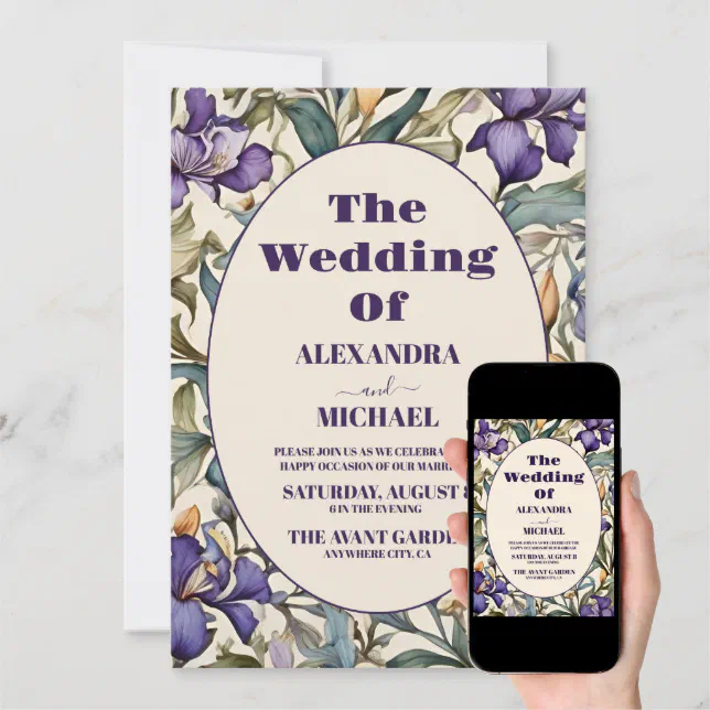 Photo Purple Iris Art Nouveau Wedding Invitation | Zazzle