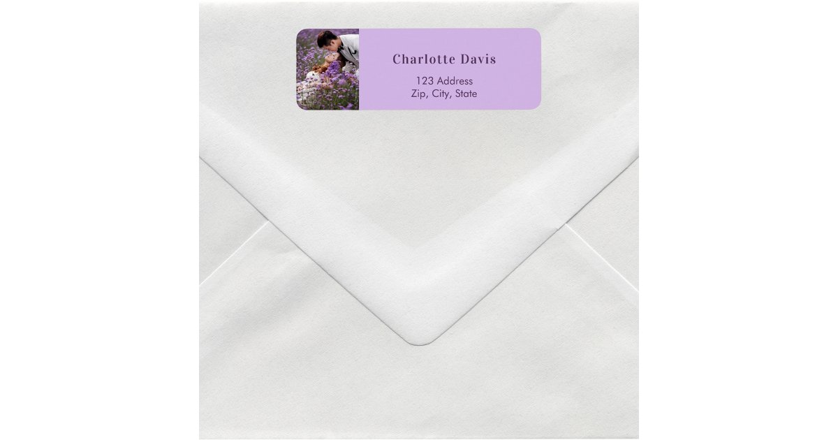 Photo purple violet wedding return address label | Zazzle