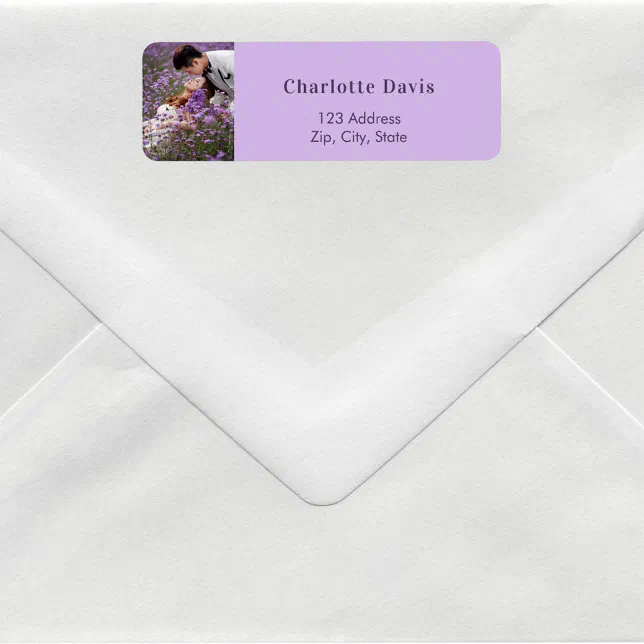 Photo purple violet wedding return address label | Zazzle