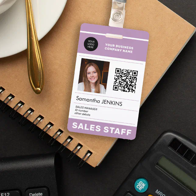 Photo QR CODE corporate logo name employee ID Badge | Zazzle