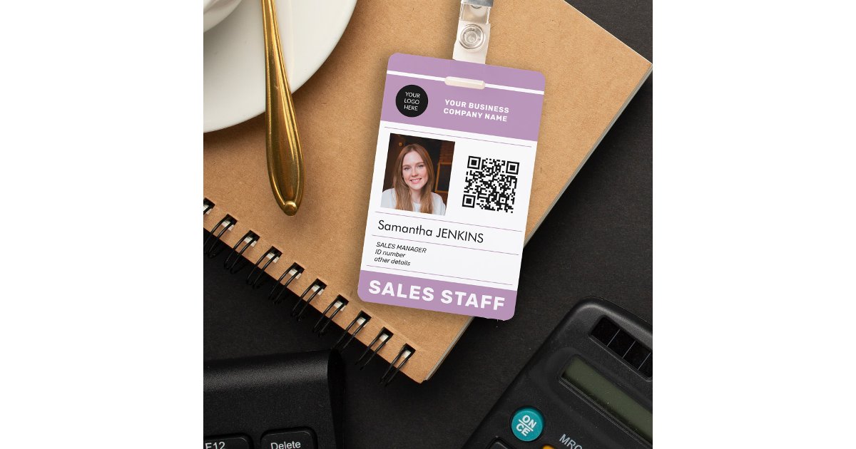Photo QR CODE corporate logo name employee ID Badge | Zazzle