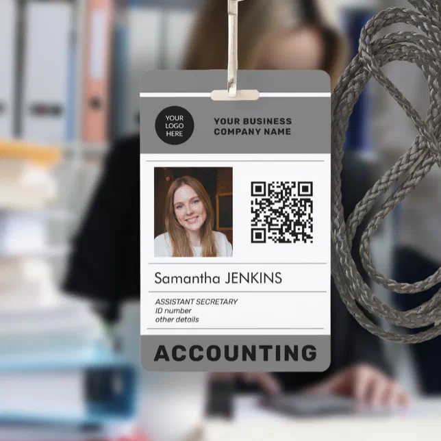 Photo QR CODE corporate logo name employee ID Badge | Zazzle