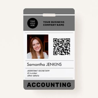 Photo QR CODE corporate logo name employee ID Badge | Zazzle