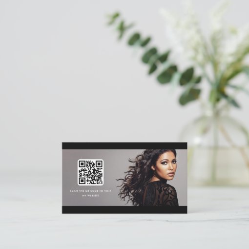 Photo QR code fashion model black borders Business Card | Zazzle