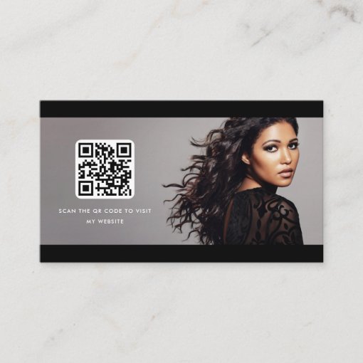Photo QR code fashion model black borders Business Card | Zazzle