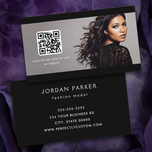 Photo QR code fashion model black borders Business Card | Zazzle
