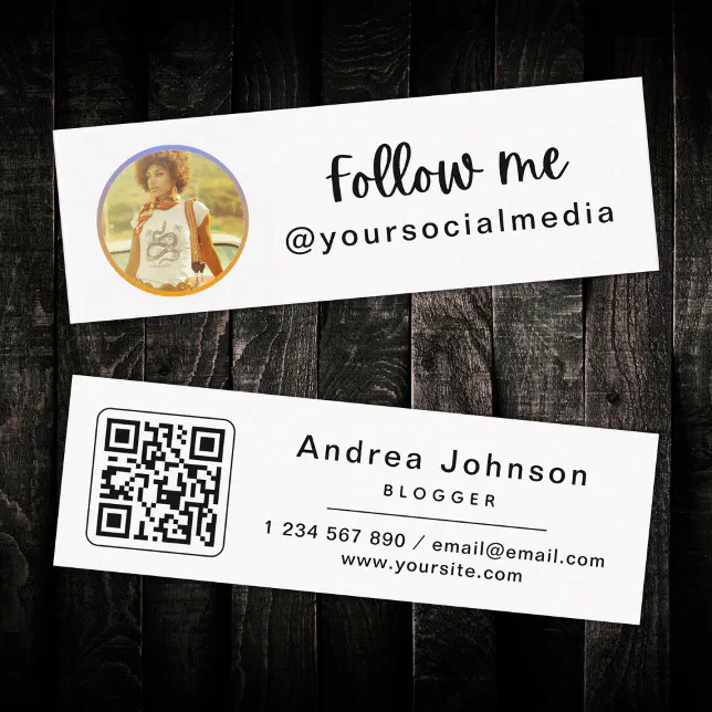 Photo & QR Code Follow Me Social Media Trendy Cool Mini Business Card ...