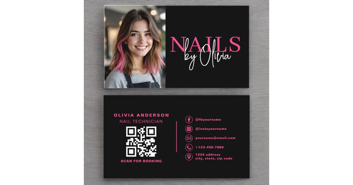 Photo QR Code Nail Specialist Artis Typography Business Card | Zazzle