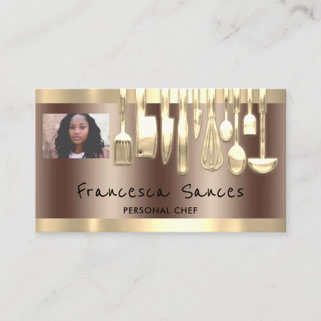 Photo QR Code Personal Chef Cooking Gold Knifes Business Card | Zazzle