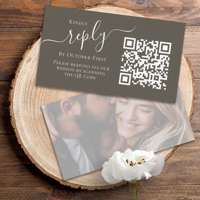 Photo QR Code RSVP Online Calligraphy Script Enclosure Card | Zazzle