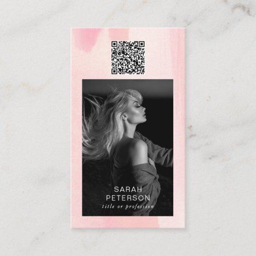 Photo QR code trendy abstract watercolor personal Business Card | Zazzle