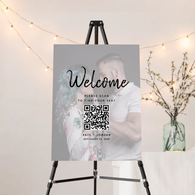 Photo QR Code Wedding Welcome Foam Board | Zazzle
