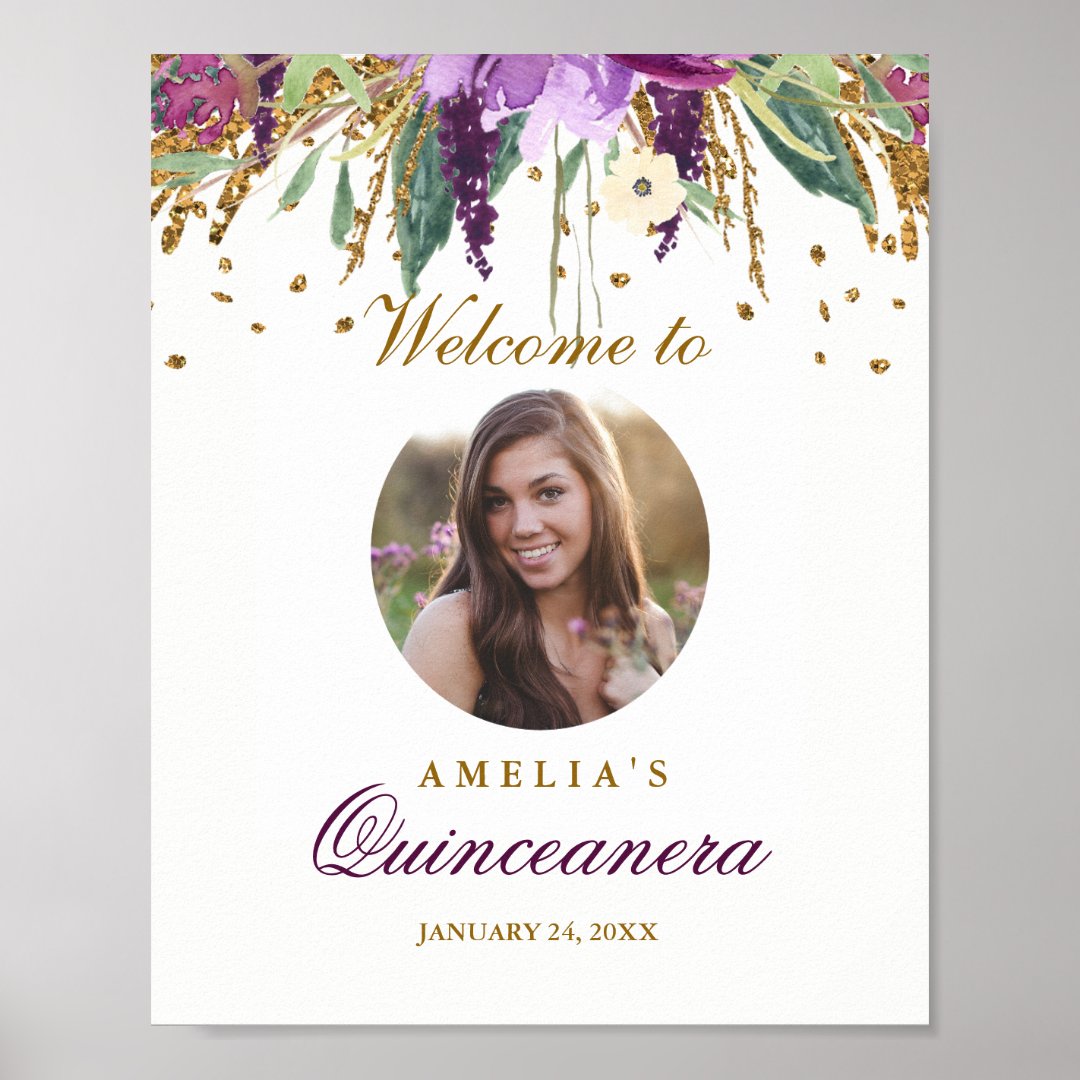 Photo Quinceanera Welcome Sign Amethyst | Zazzle