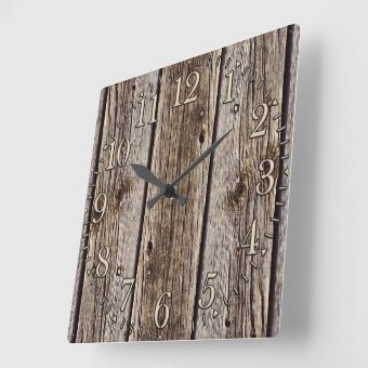 Photo Realistic Rustic, Weathered Wood Board Square Wall Clock | Zazzle