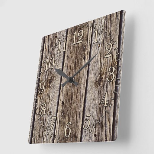 Photo Realistic Rustic, Weathered Wood Board Square Wall Clock | Zazzle