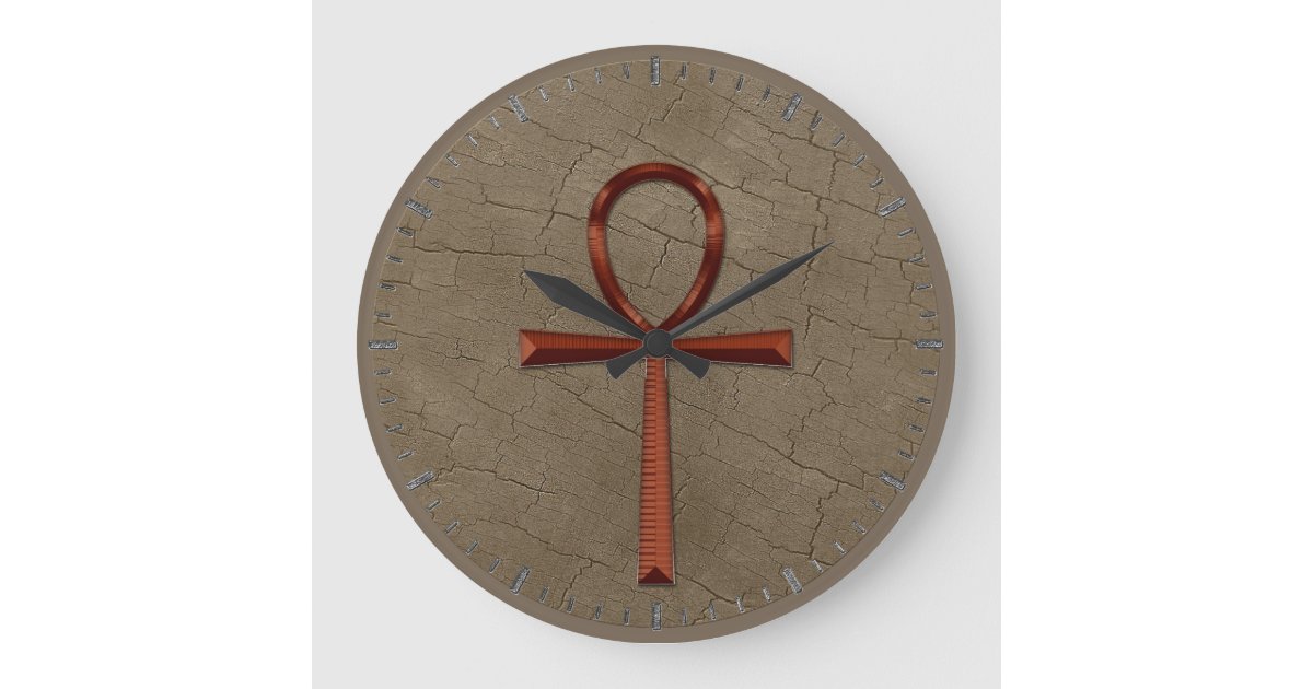 Photo Realistic Wood-effect & Copper-look Ankh Large Clock | Zazzle