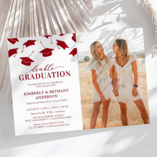 Photo Red Double Graduation Party Invitations | Zazzle