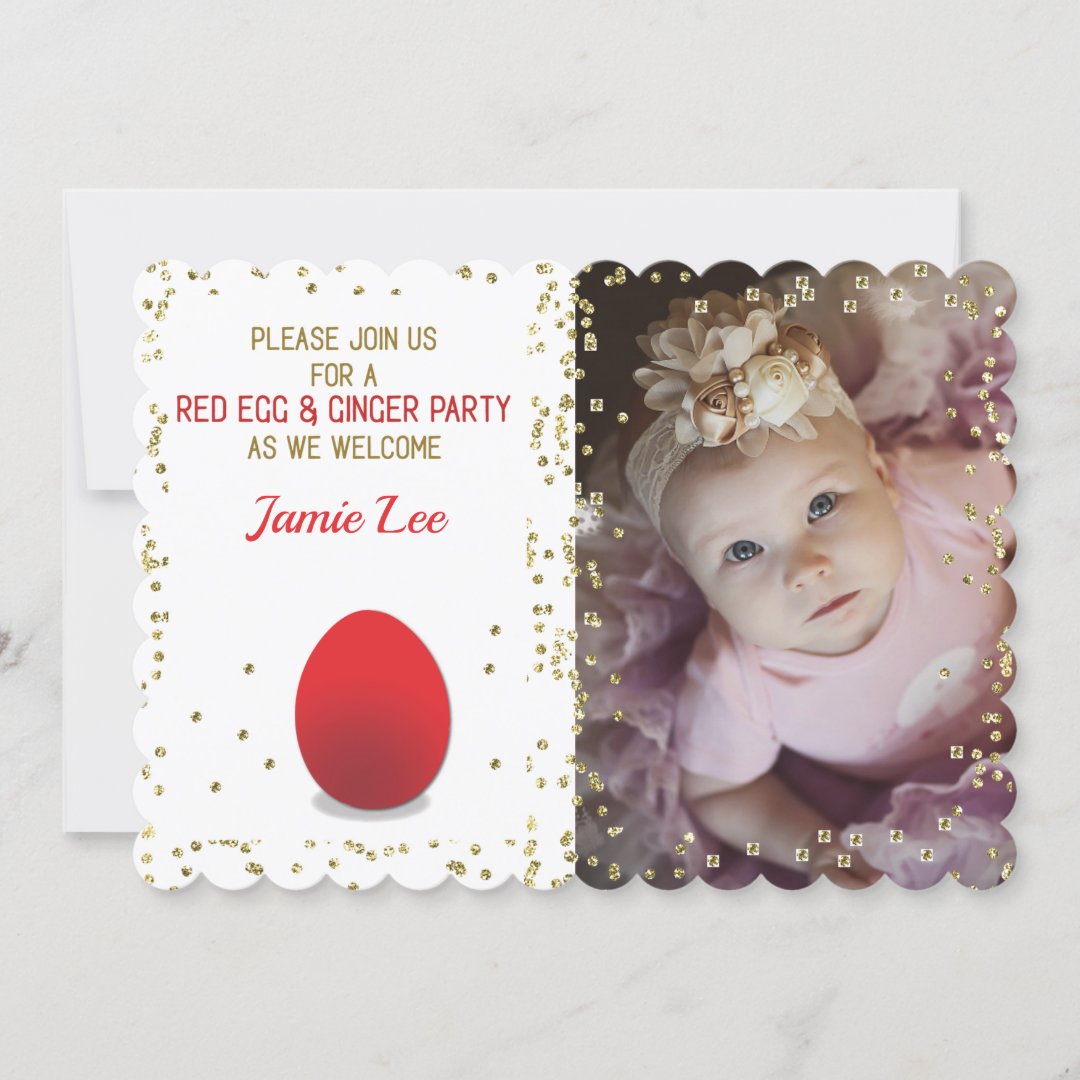 Photo Red Egg and Ginger Invitation with Gold Look | Zazzle
