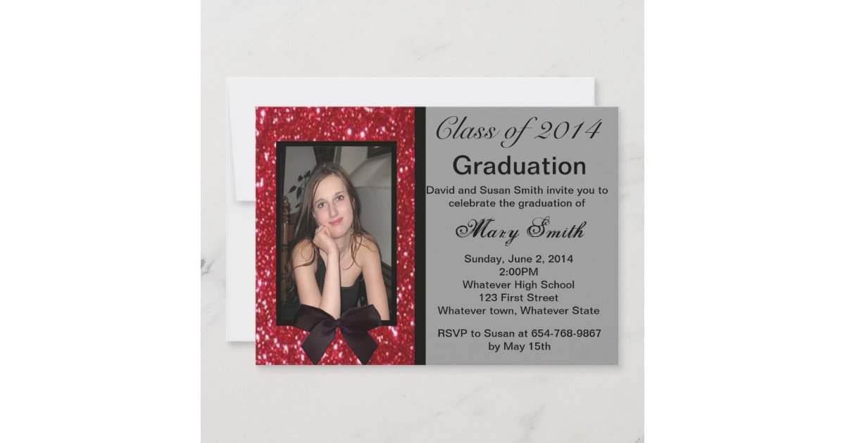 Photo Red Glitter Graduation Invitation | Zazzle