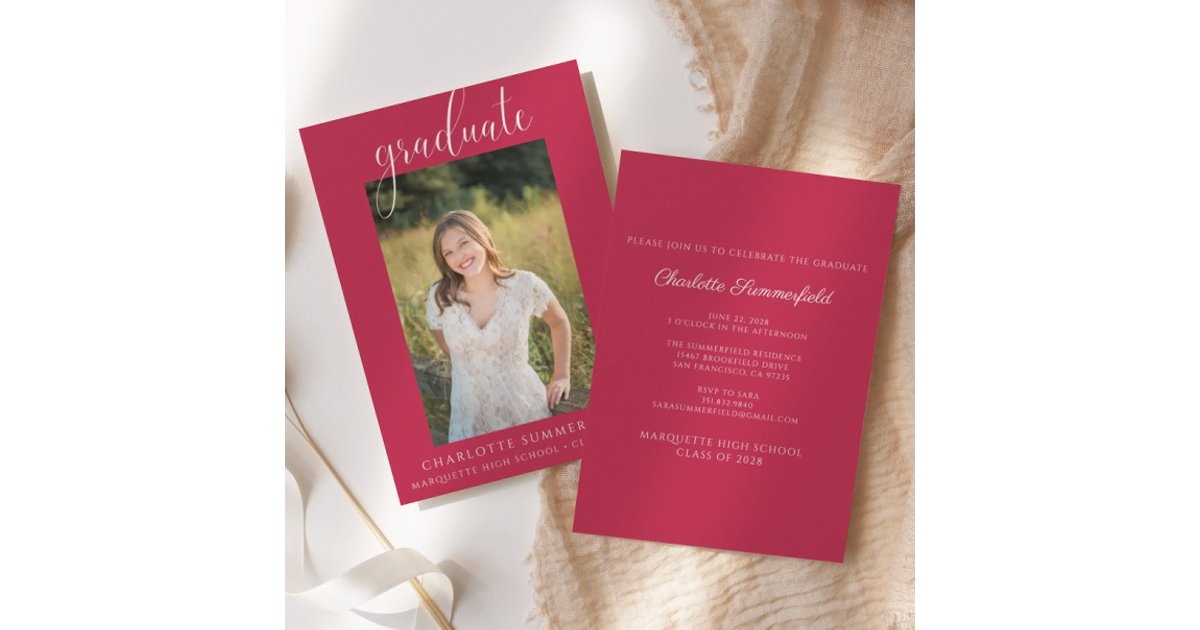 Photo Red & White Graduation Party Invitation | Zazzle