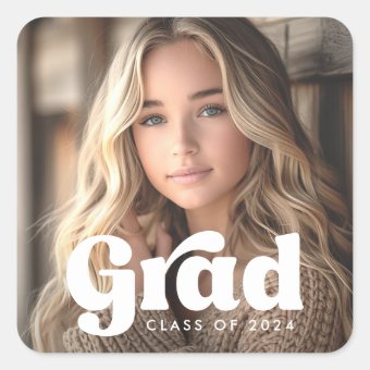 Photo retro grad class of year graduation square sticker | Zazzle