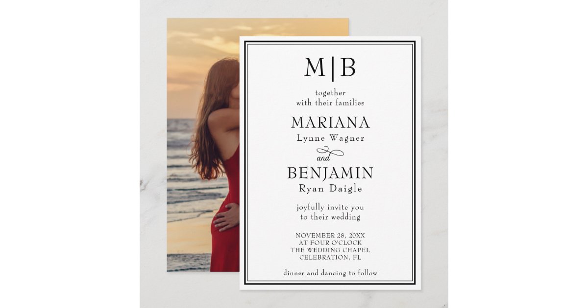 Photo Romantic Modern Classic Wedding Invitation | Zazzle