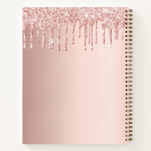 Photo rose gold glitter drips glam girly diary notebook | Zazzle