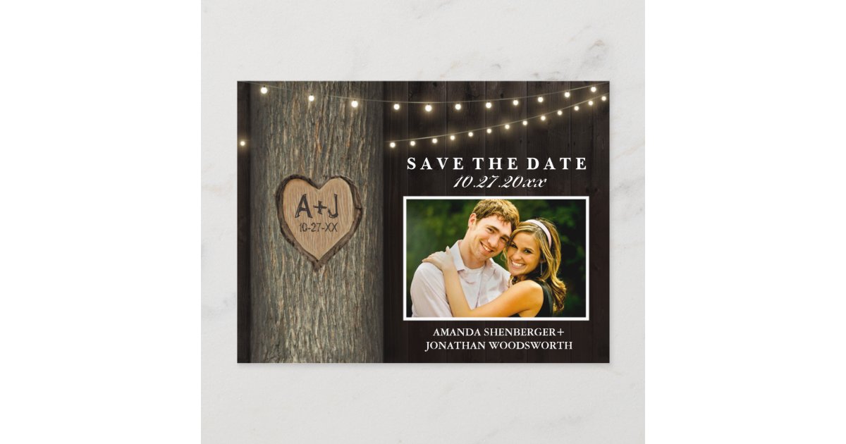 Photo Rustic Carved Oak Tree Save The Date Cards | Zazzle