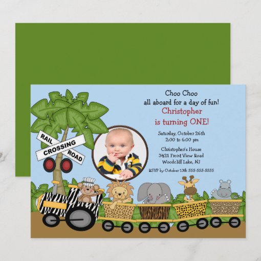 Photo Safari Jungle Train Birthday Invitation | Zazzle