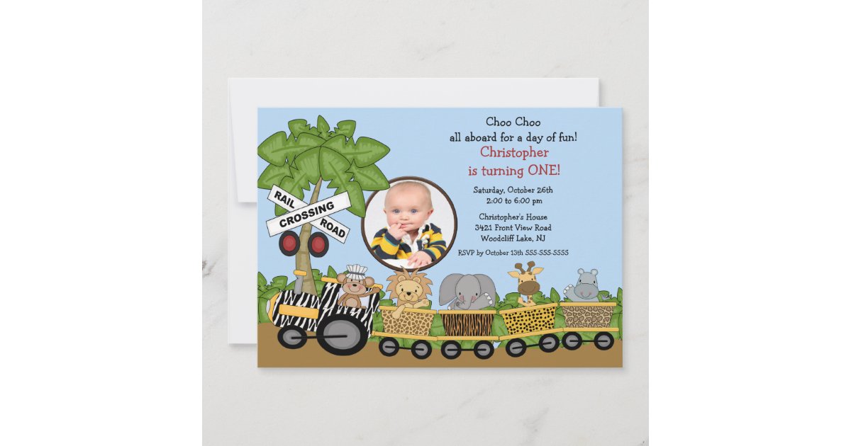 Photo Safari Jungle Train Birthday Invitation | Zazzle