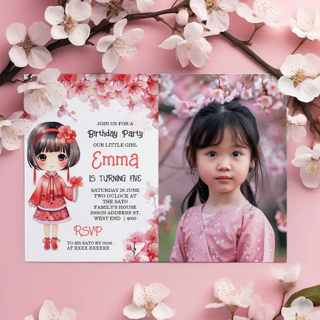 Photo Sakura Cherry Blossom Birthday Party Invitation | Zazzle