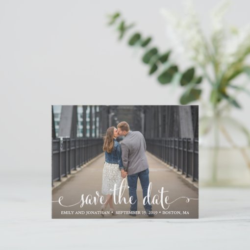 Photo Save the Date Cards Landscape, Rustic Script | Zazzle