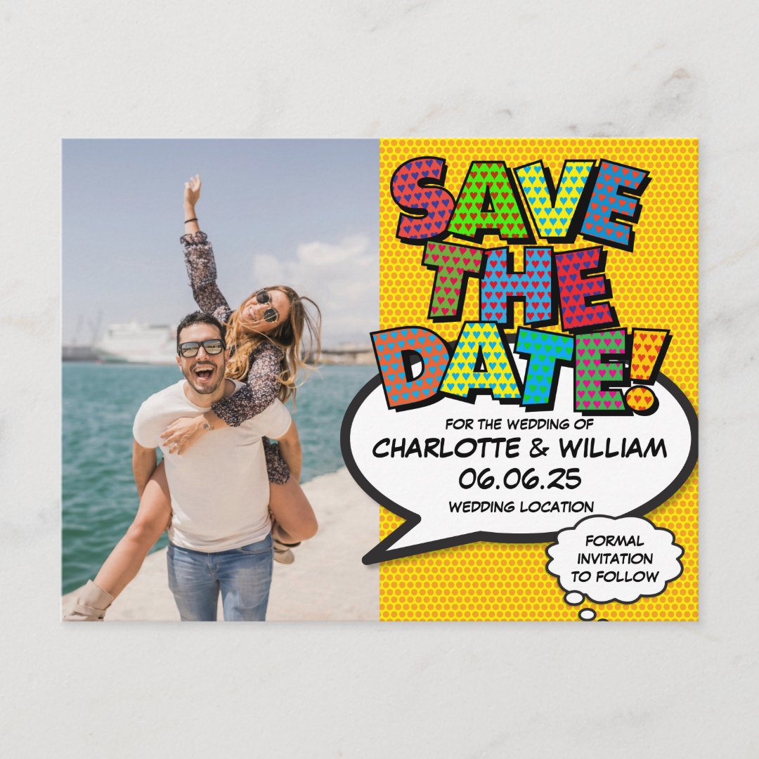 Photo Save the Date Fun Retro Comic Book Pop Art Postcard | Zazzle