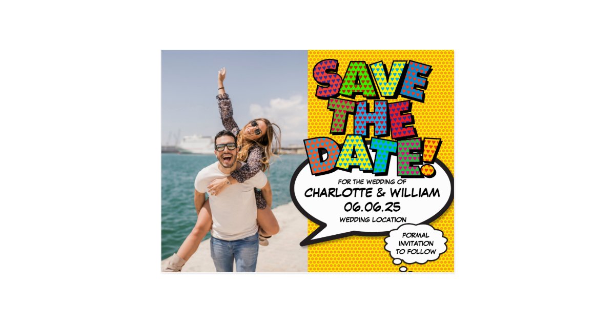 Photo Save the Date Fun Retro Comic Book Pop Art Postcard | Zazzle.com