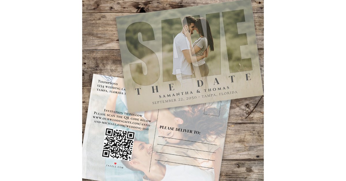 Photo Save the Date QR Code Elegant Typography Announcement Postcard ...