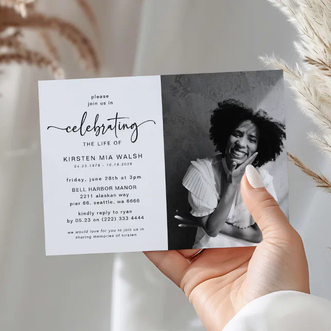 Photo Script Celebration of Life Funeral Memorial Invitation | Zazzle