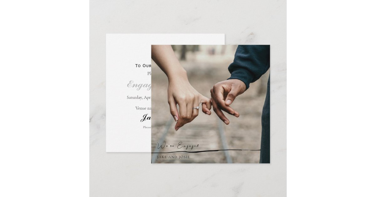 Photo, script engaged announcement party card | Zazzle